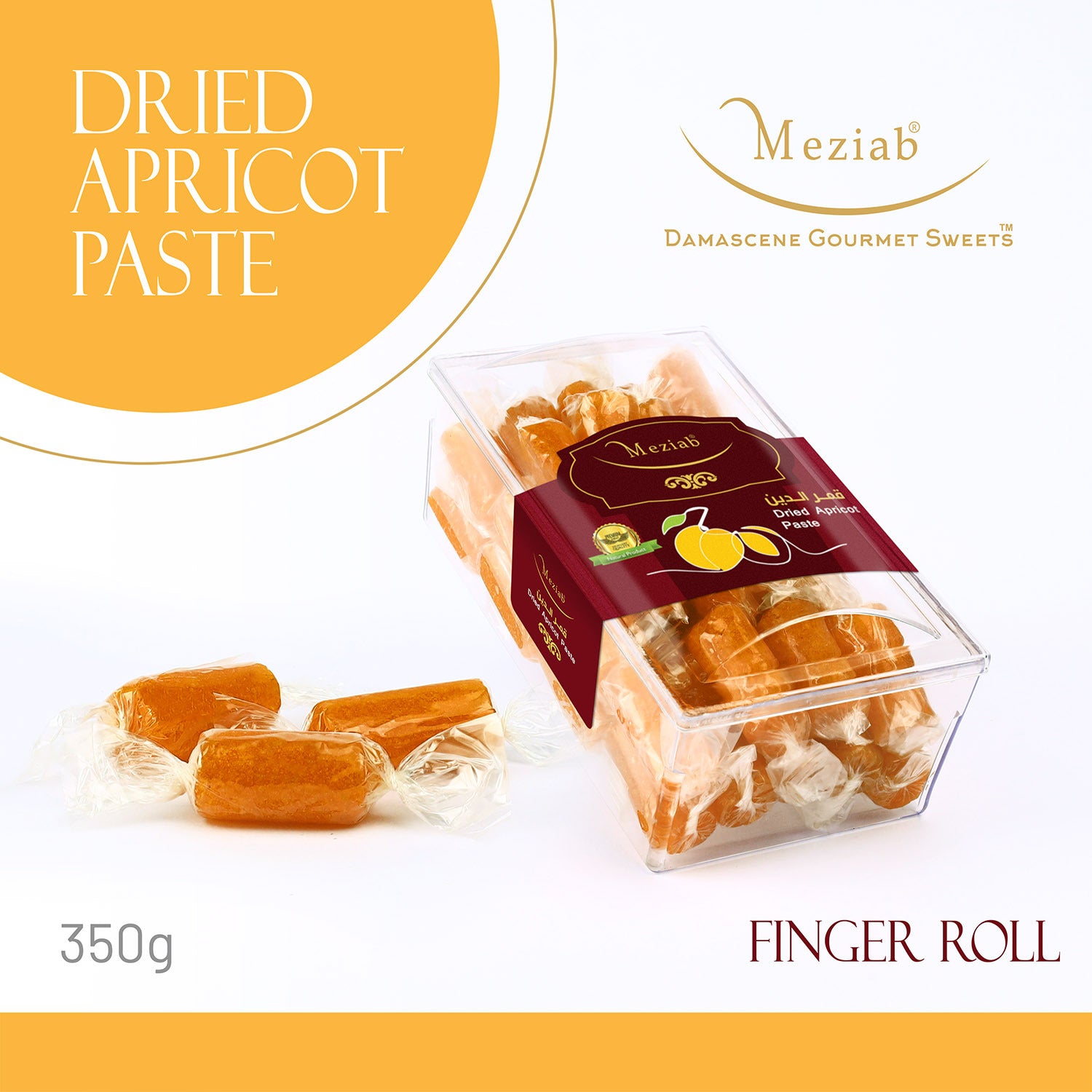 Dried Apricot Paste- Finger Roll- 350g – Meziab Damascene Gourmet Sweets